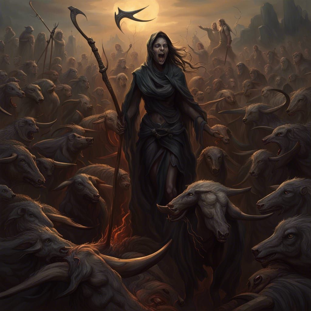 death is a shepherd with a scythe leading a herd of animals and people ...