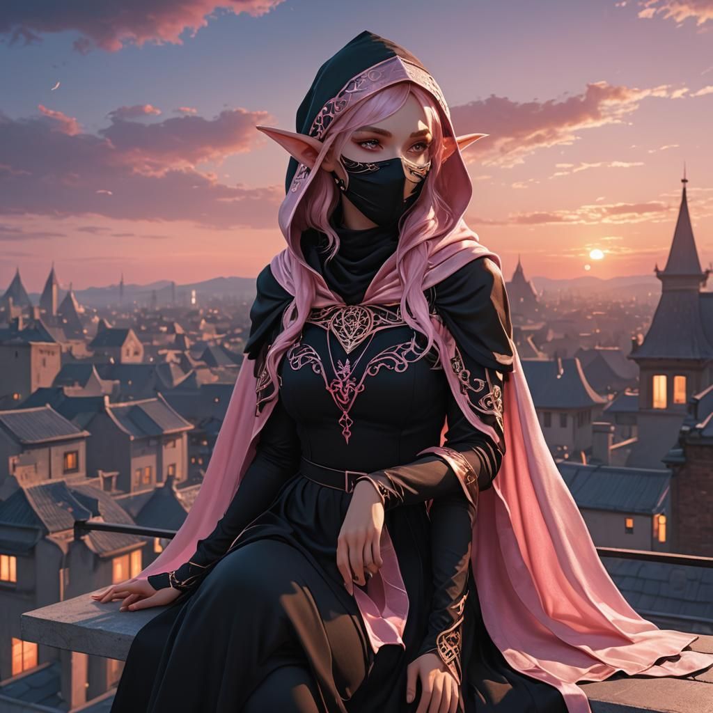 beautiful elf spy sitting on a rooftop - AI Generated Artwork ...