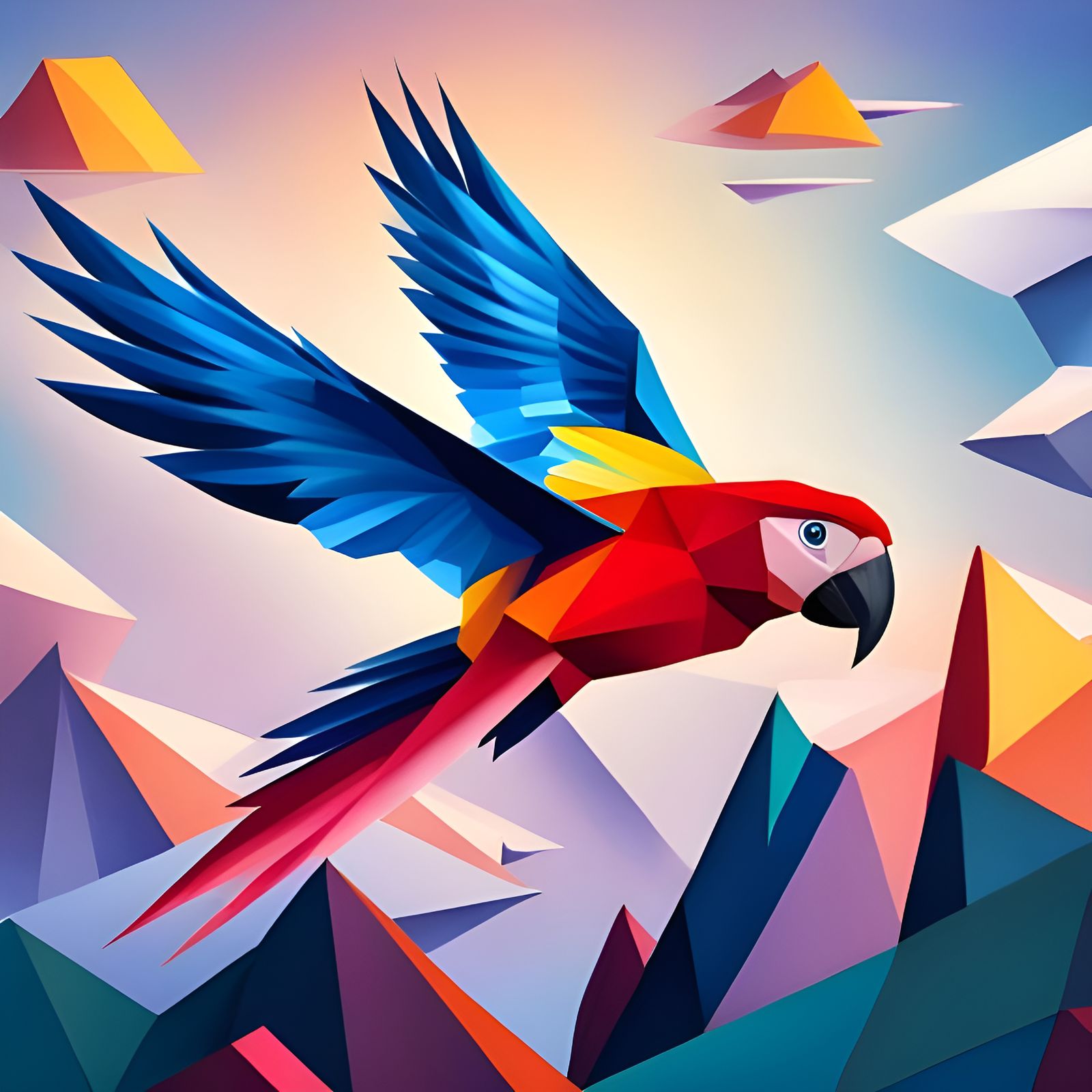 "Polly Gone" Polygonal geometric parrot flying away. - AI Generated ...