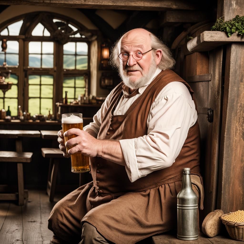 Barliman Butterbur (LoTR), old large man, balding head, wearing a dirty ...