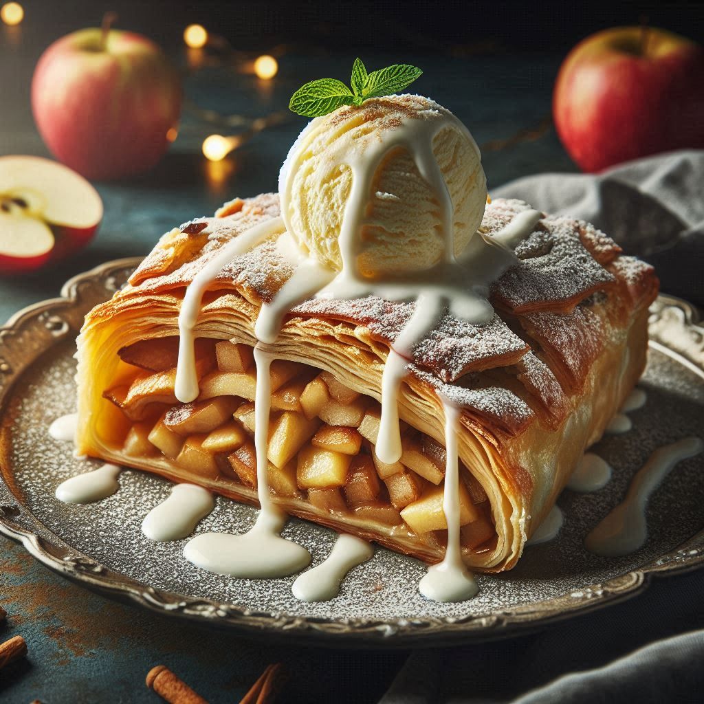 Homemade Apple Strudel With Vanilla Ice Cream - AI Generated Artwork ...