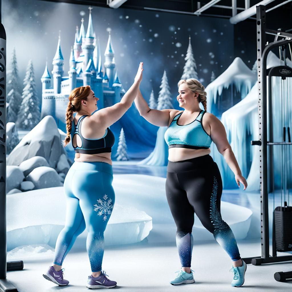 Overweight Elsa giving high five to Anna after training for the new ...