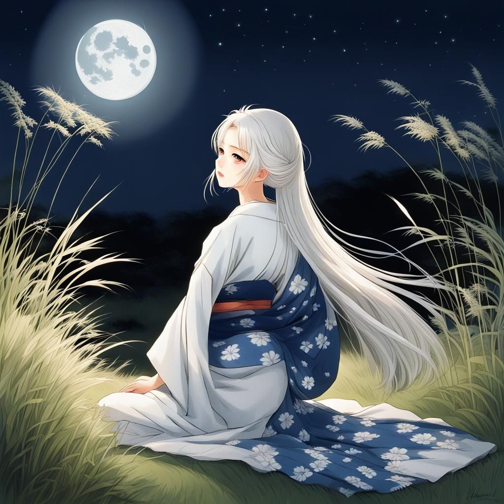 "On a bright night illuminated by the full moon's radiance, Hanni, the ...