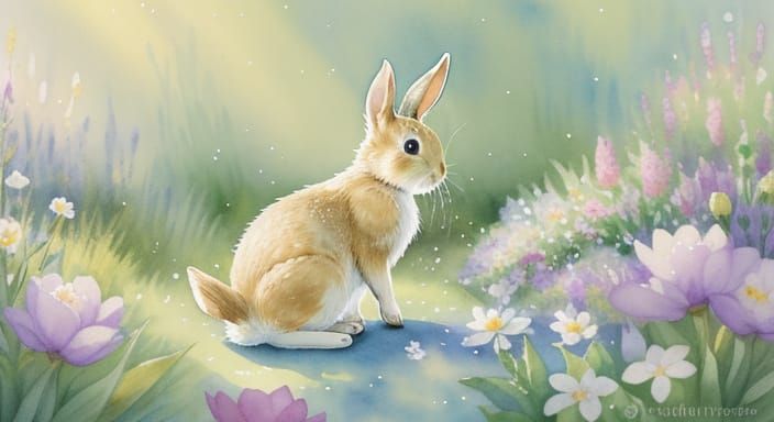 Beatrix Potter art - Whimsical Rabbit in Garden Watercolor I...