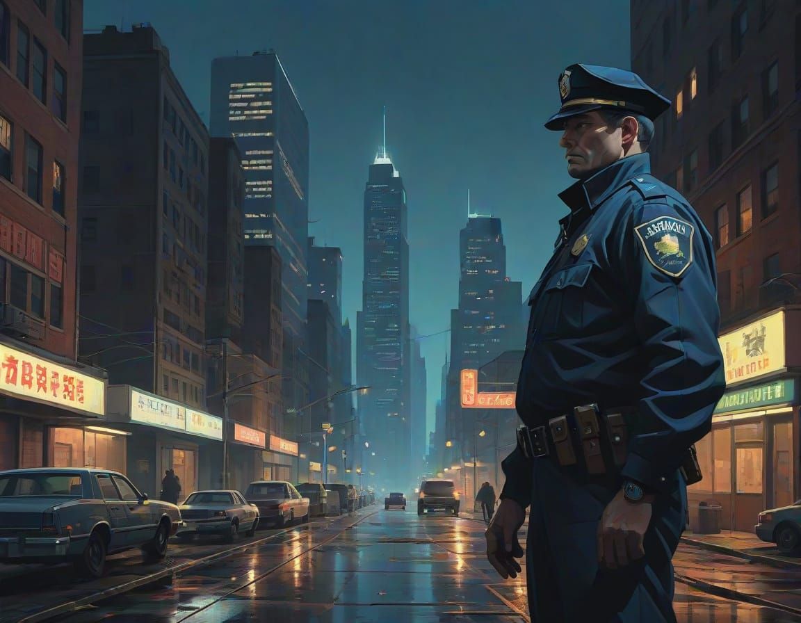 Police ! 6 - Gritty Cityscape with Weathered Police Officer