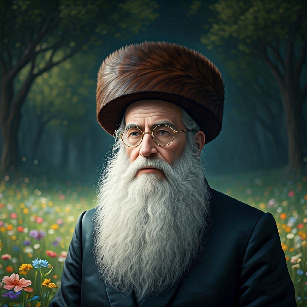imagine a majestic, ultra-Orthodox Hasidic Jew with a long white beard ...