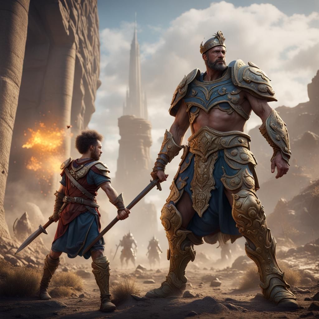 David and Goliath dress for battle - AI Generated Artwork - NightCafe ...