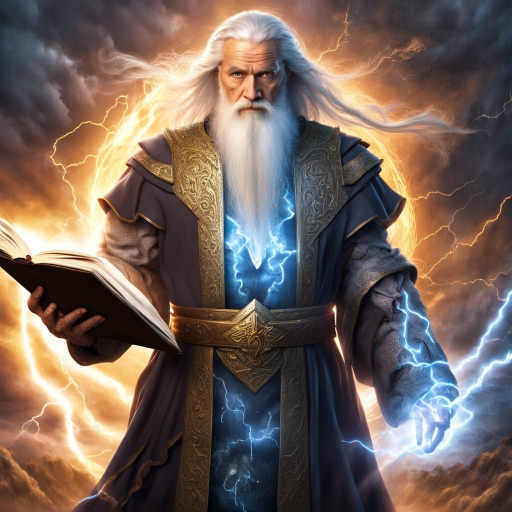 Elderly Wizard Mastering the Magic Thunderstorm - AI Art