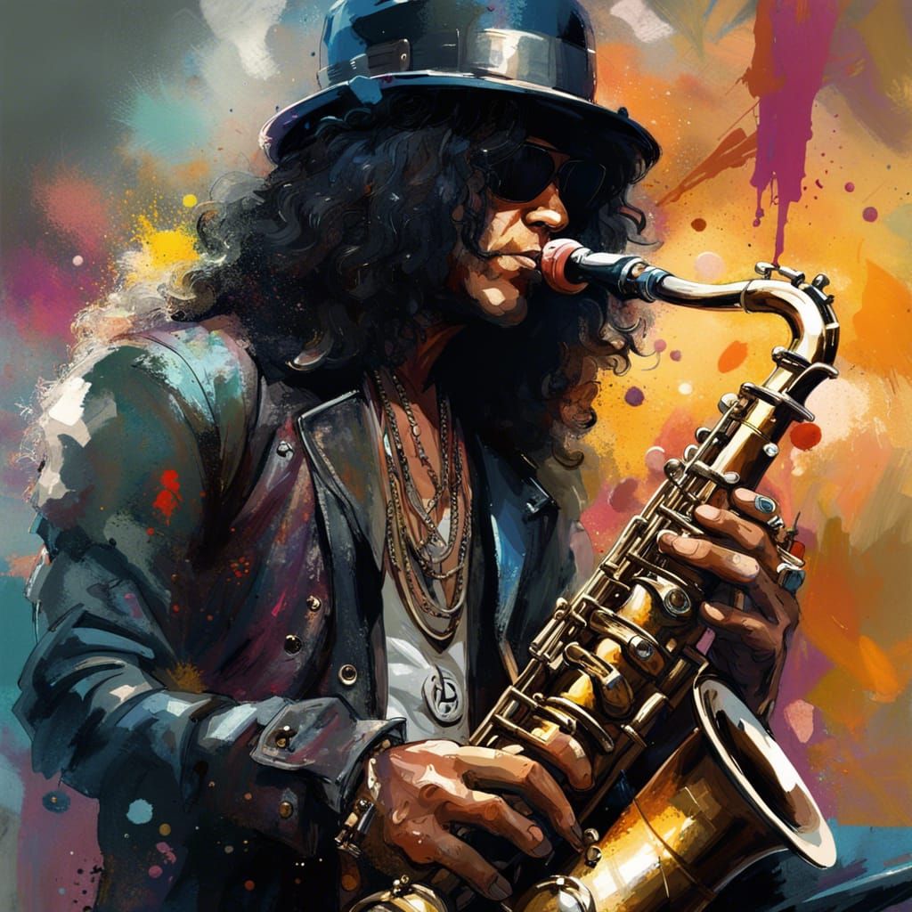 Slash ,saxophone Challege :))) - AI Generated Artwork - NightCafe Creator