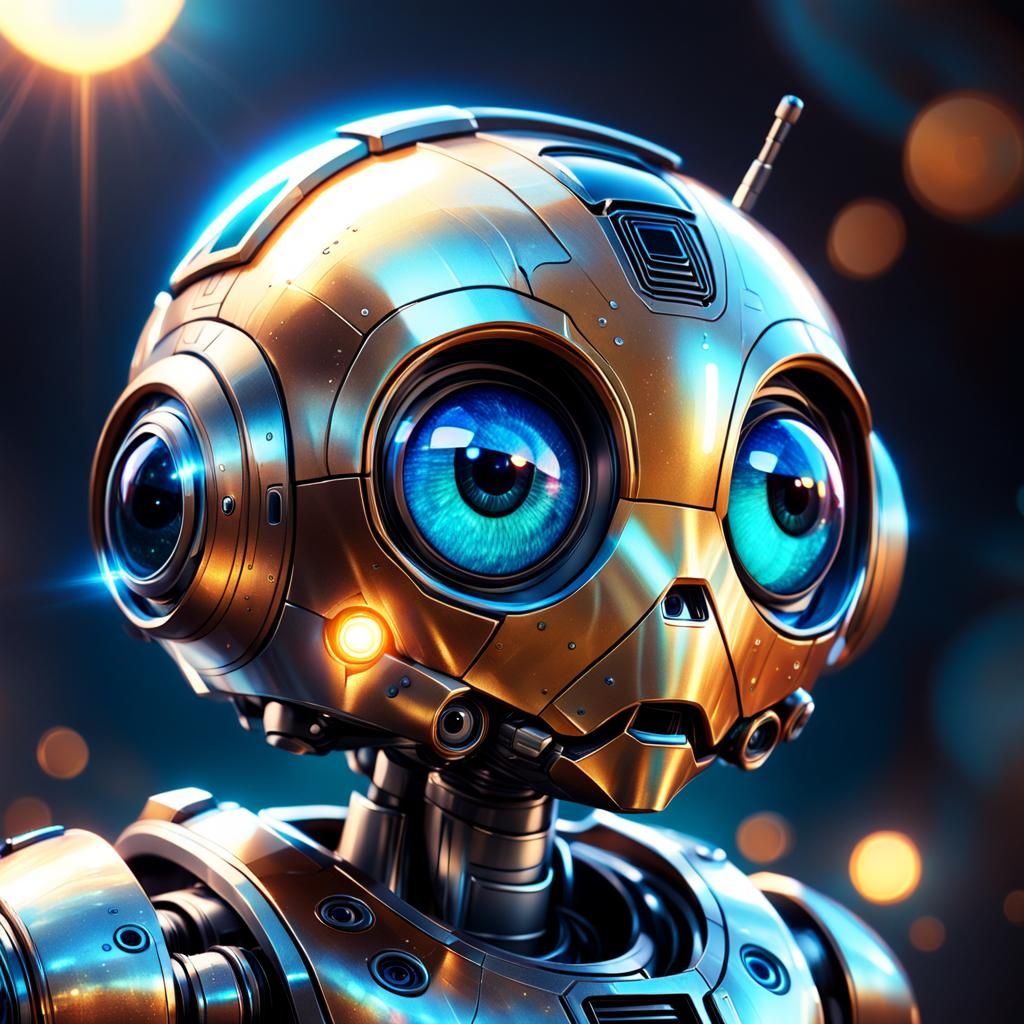 cute big eyes droid head - Futuristic Droid Head with Vibran...