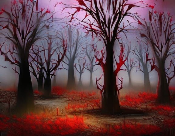 Blood Tree Forest - AI Generated Artwork - NightCafe Creator