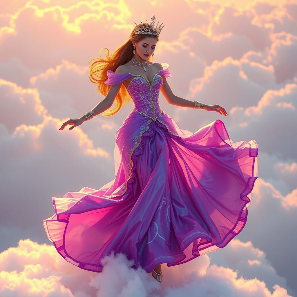 Cyberpunk Princess Dances on Clouds in Iridescent ... - AI Art