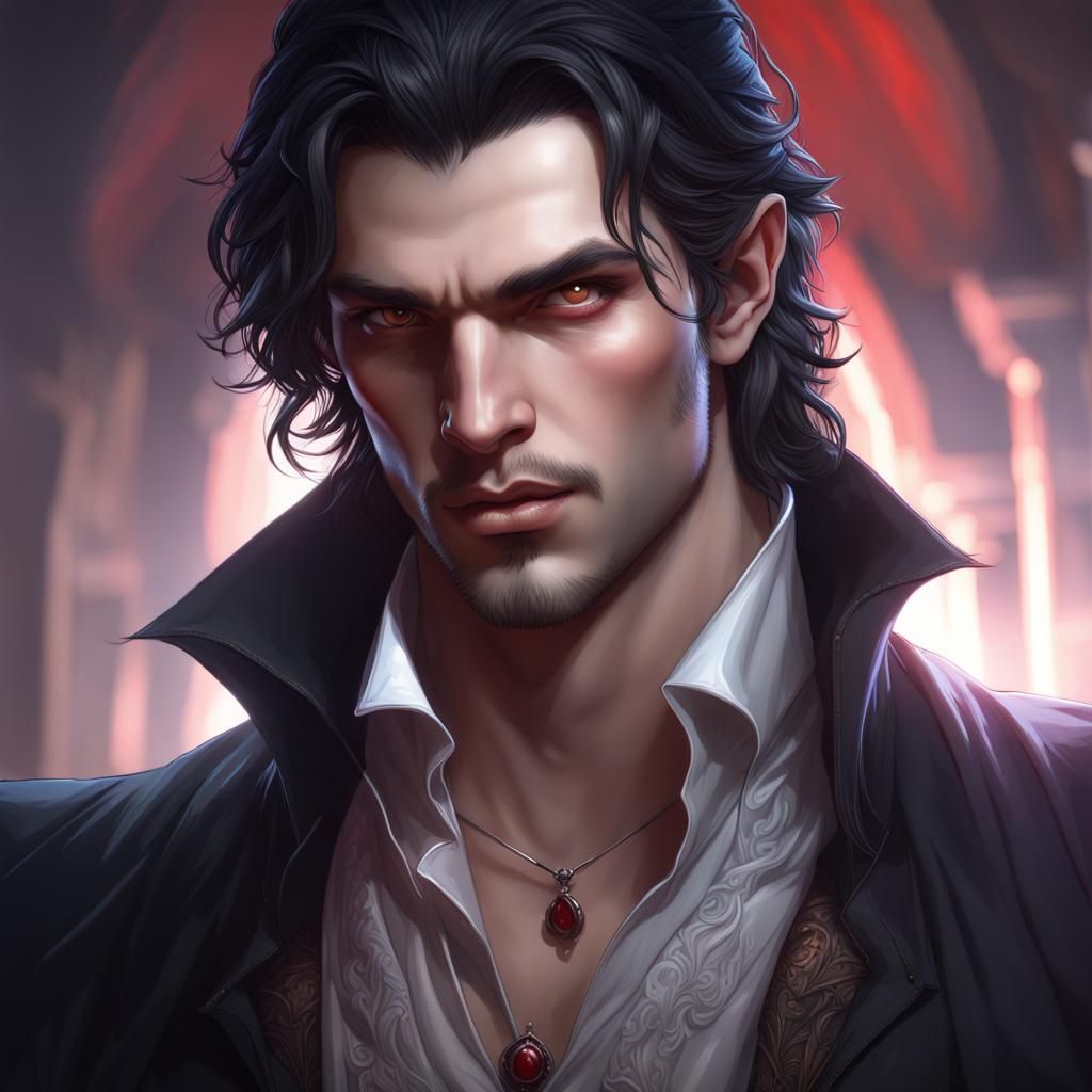 Vampire, man, black hair, sensual, gorgeous, beautiful, in love ...