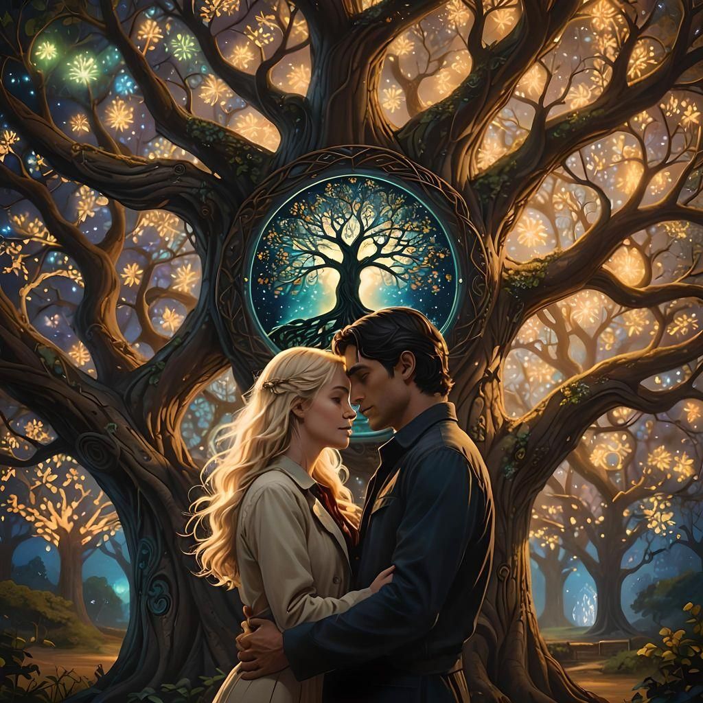 Recruited by the Arcane - Couple Embracing before Tree of Li...