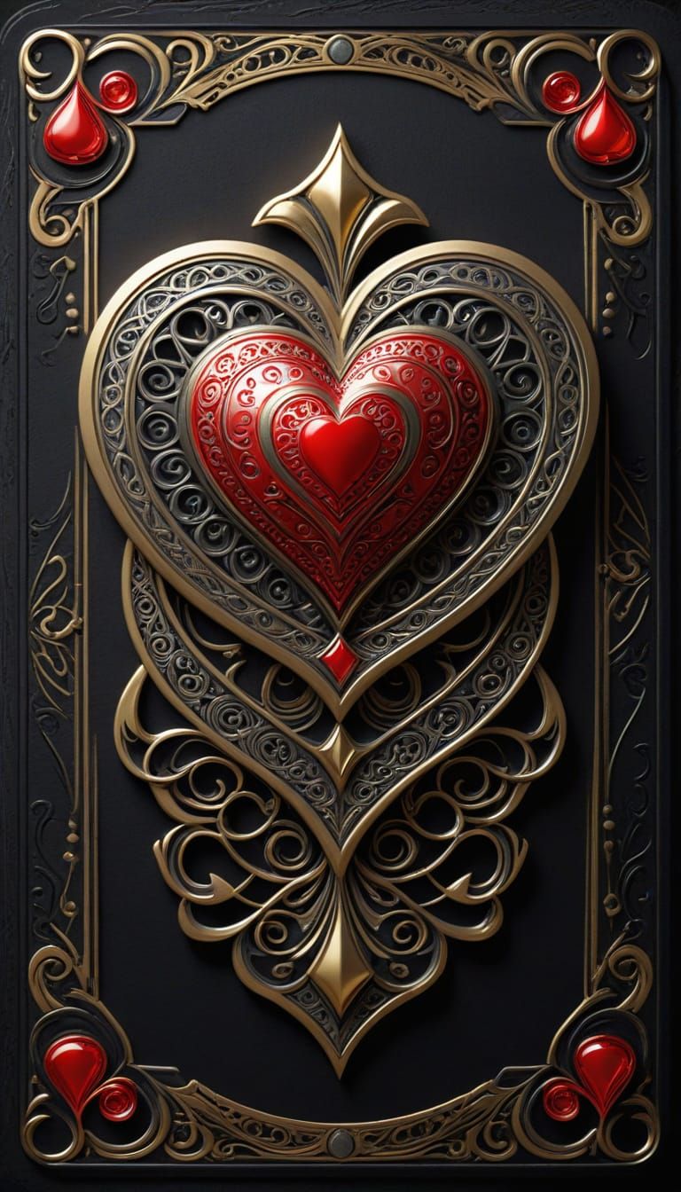 Elegant Metallic Ace of Hearts Playing Card in Dra... - AI Art