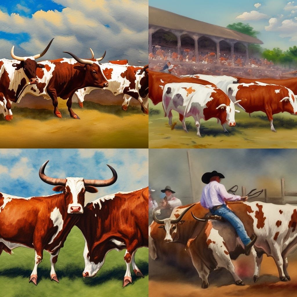 Texas Longhorn Cows Rodeo - AI Generated Artwork - NightCafe Creator