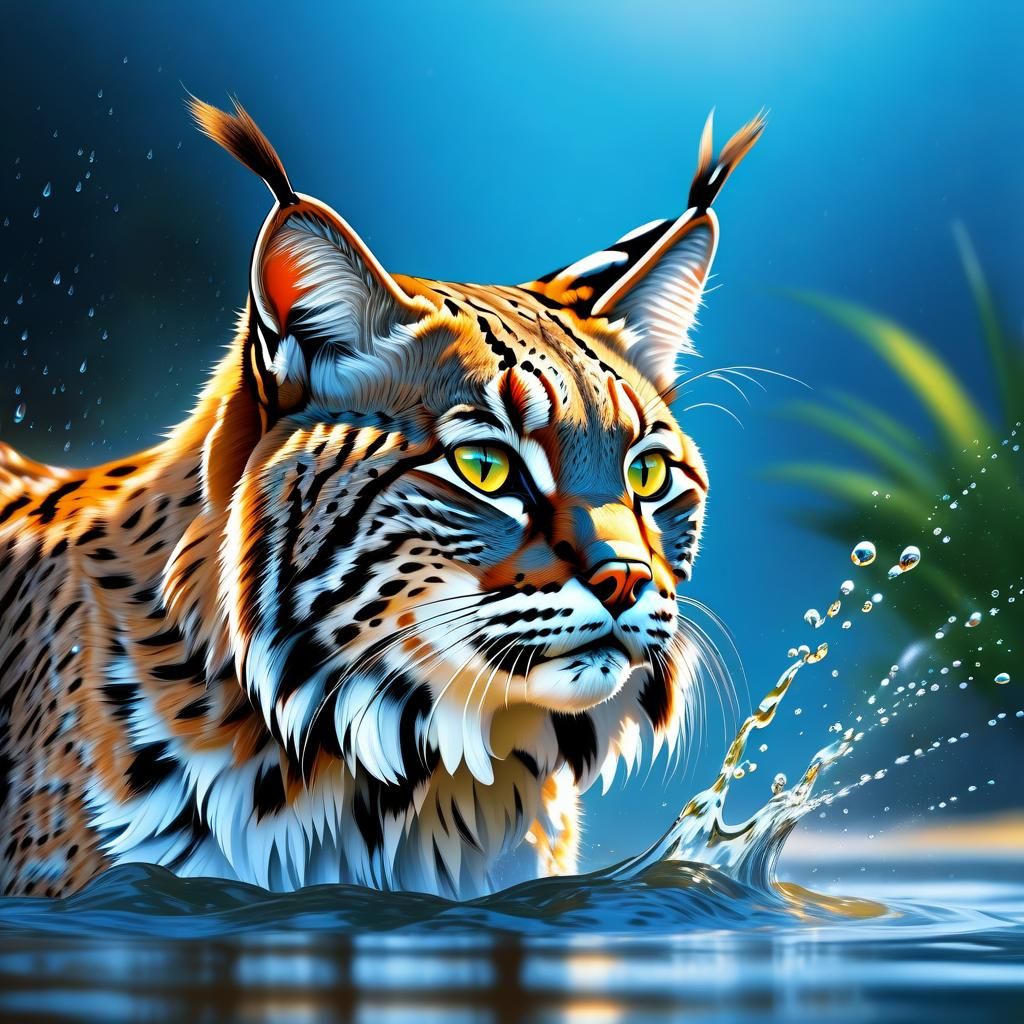 Bobcat splashing water - AI Generated Artwork - NightCafe Creator