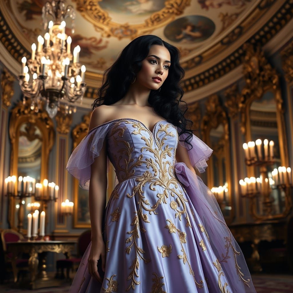 Rococo Beauty in Lavish Evening Gown - AI Art