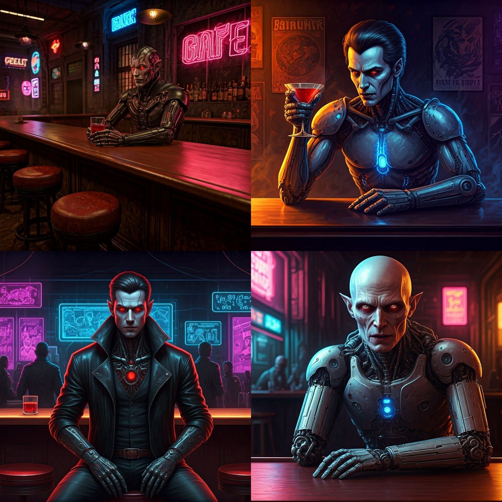 Vampire Cyborg at a Bar - Cyborg Vampire in a Darkened Taver...