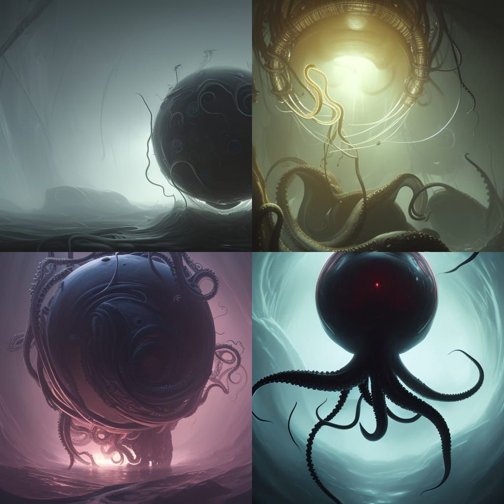 Human sphere with hundreds of tentacles, floating in a dark and sinister void - AI Generated ...