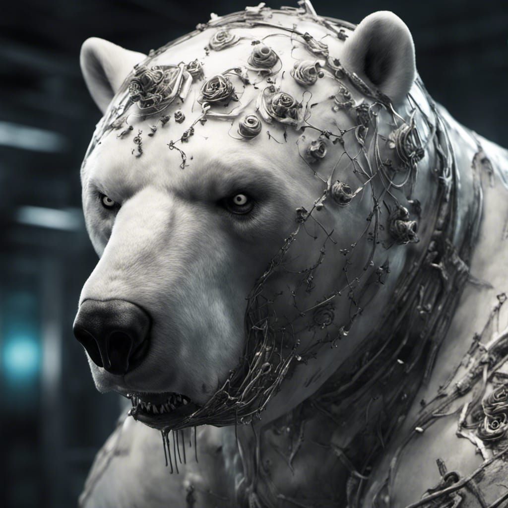 Photograph portrait of a Creepy soul-less cursed cyborg ominous obese ...