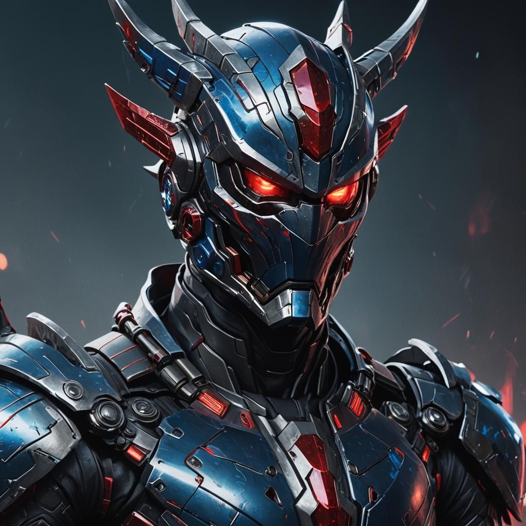 Cyberpunk Hero in Metallic Armor with Wyvern-Inspi... - AI Art