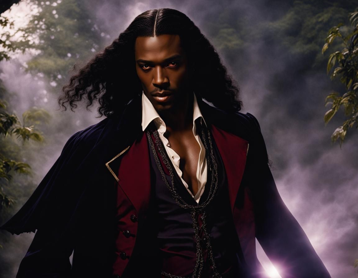 action pose, horror medium shot, an african-american vampire from ...