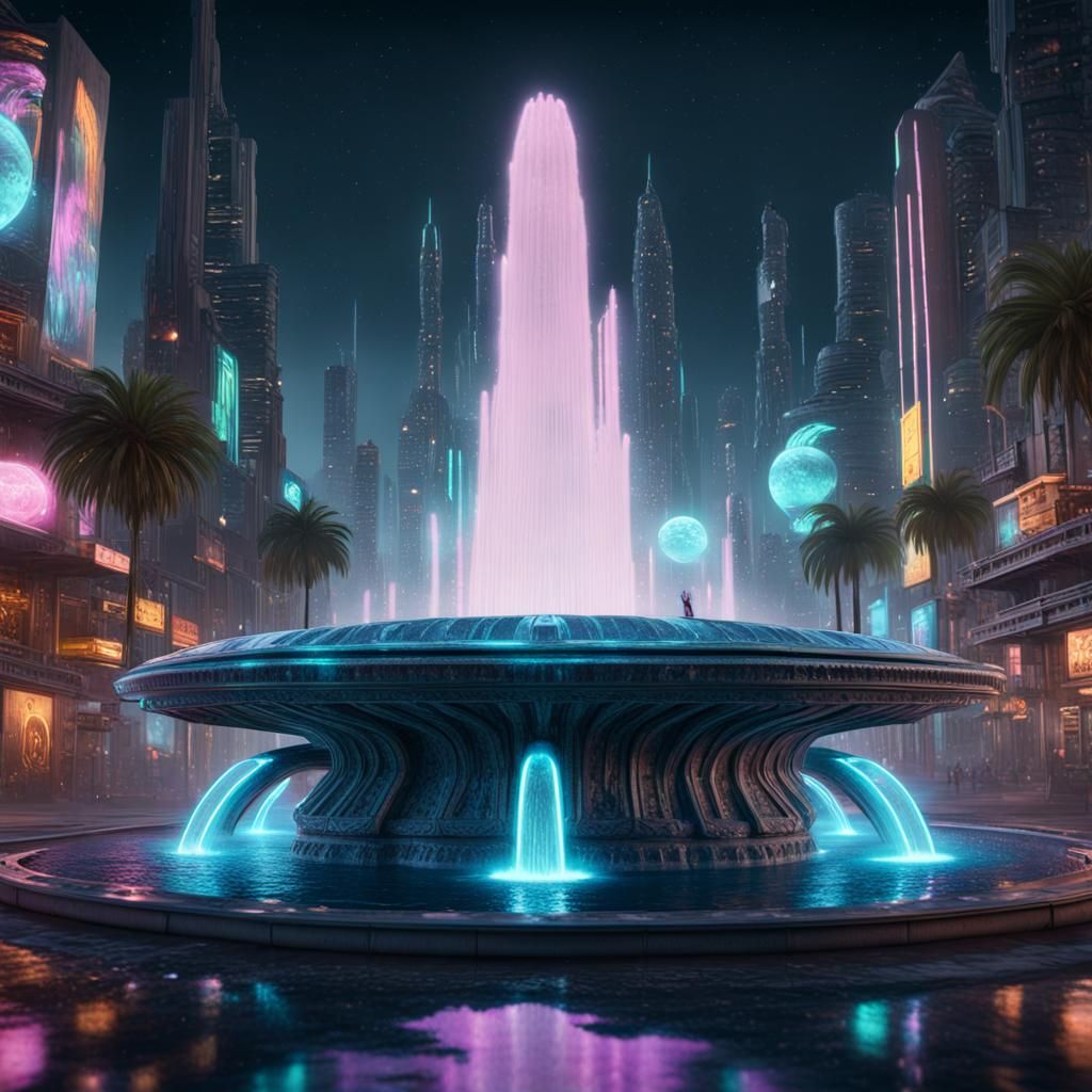 Holographic Alien Water Fountain - AI Generated Artwork - NightCafe Creator