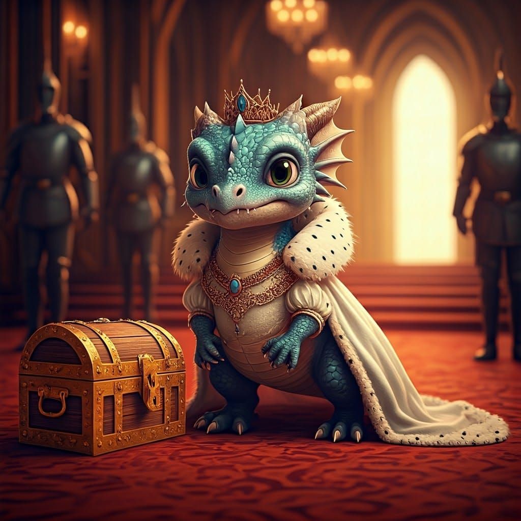 Regal Baby Dragon Struts in Palace Halls - AI Art