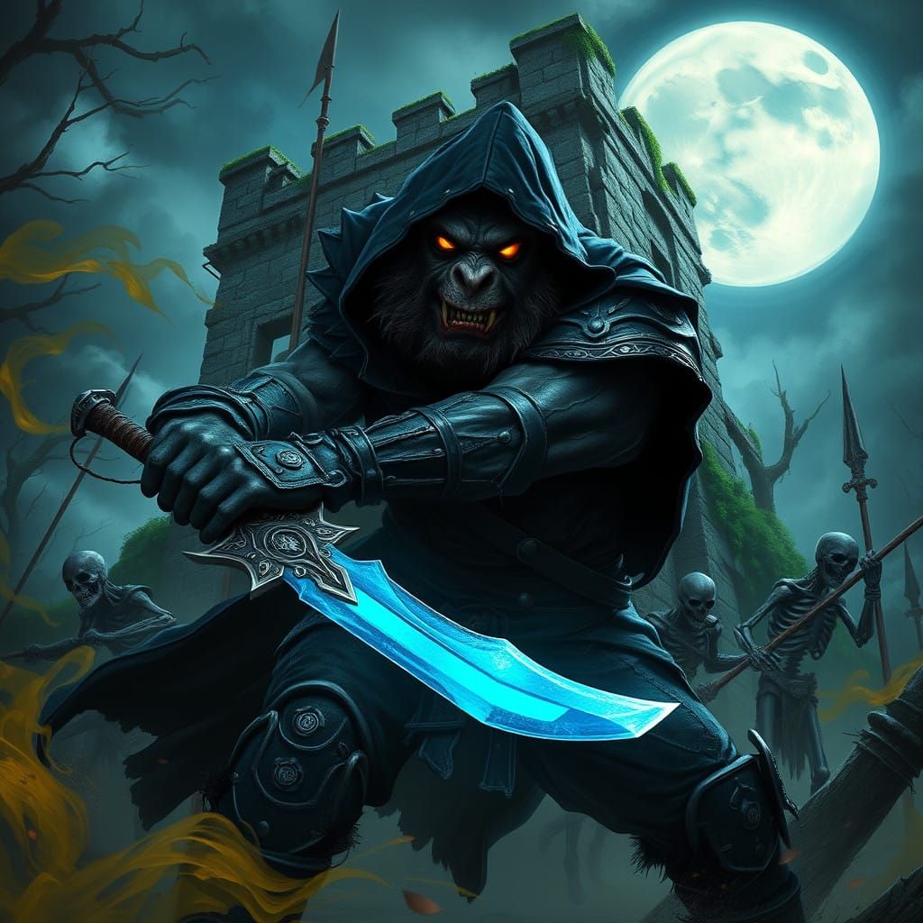 Battle-Hardened Bugbear Rogue in Ornate Black Leat... - AI Art