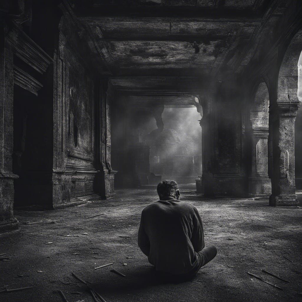 Man lost in a drak place were he has no one or anything smoking a blunt ...