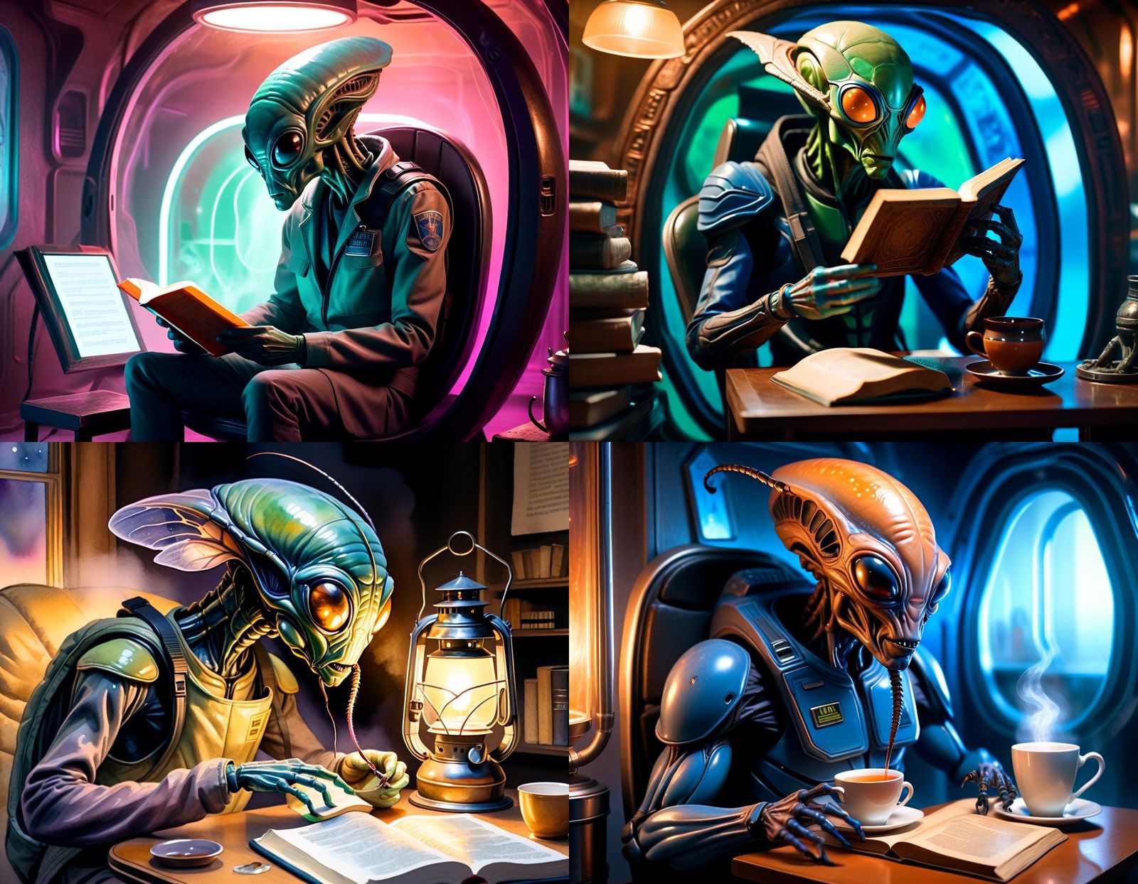 Insectoid Alien Detective Studies Ancient Human Sc... - AI Art