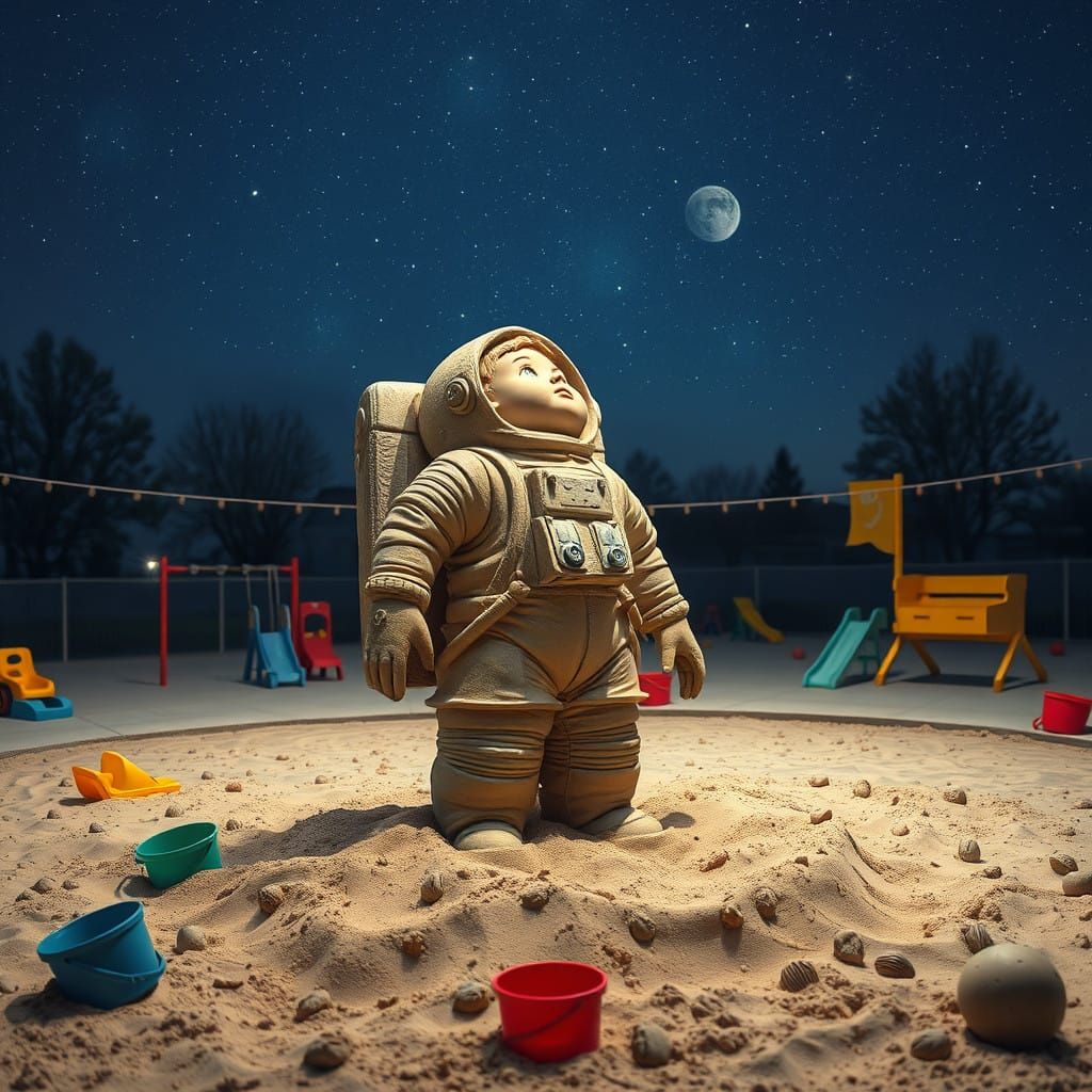 sand statue of a boy astronaut - sand statue of a boy astron...