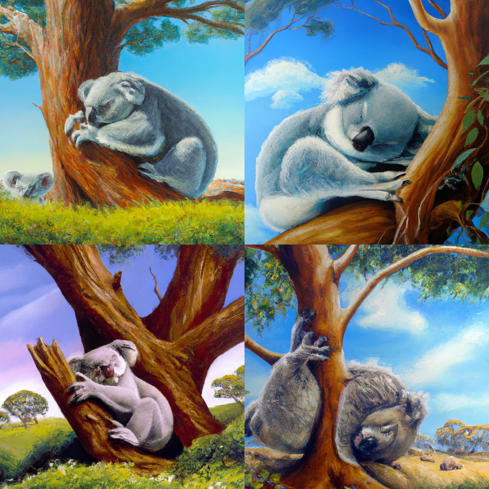 koala sleeping under big gum tree oil painting by James Gurney positive ...
