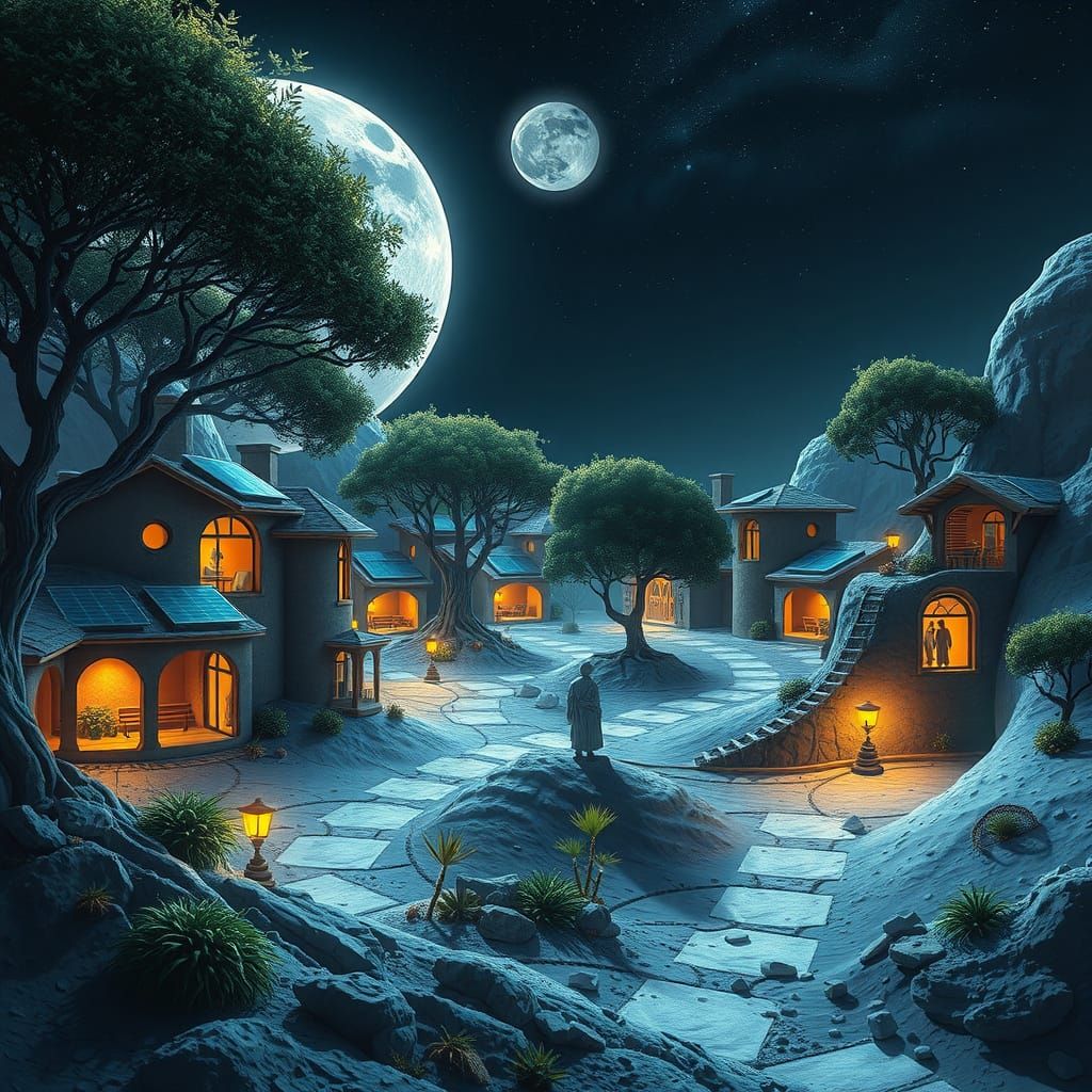 Solarpunk Moon Neighborhood Radiates Hope and Inno... - AI Art