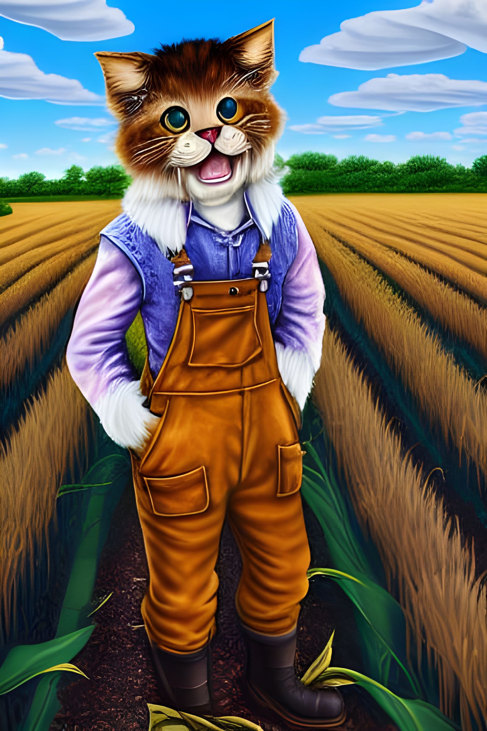 Cat farmer in cornfield - AI Generated Artwork - NightCafe Creator