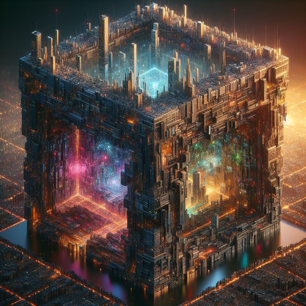 City Cube - Surreal Cityscape in a Geometric Cube