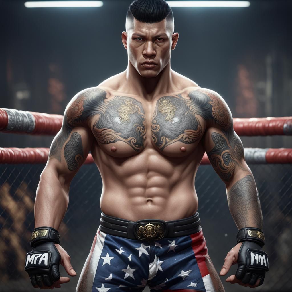 Mma fighter short half mix american and Thai, military hair cut - AI ...
