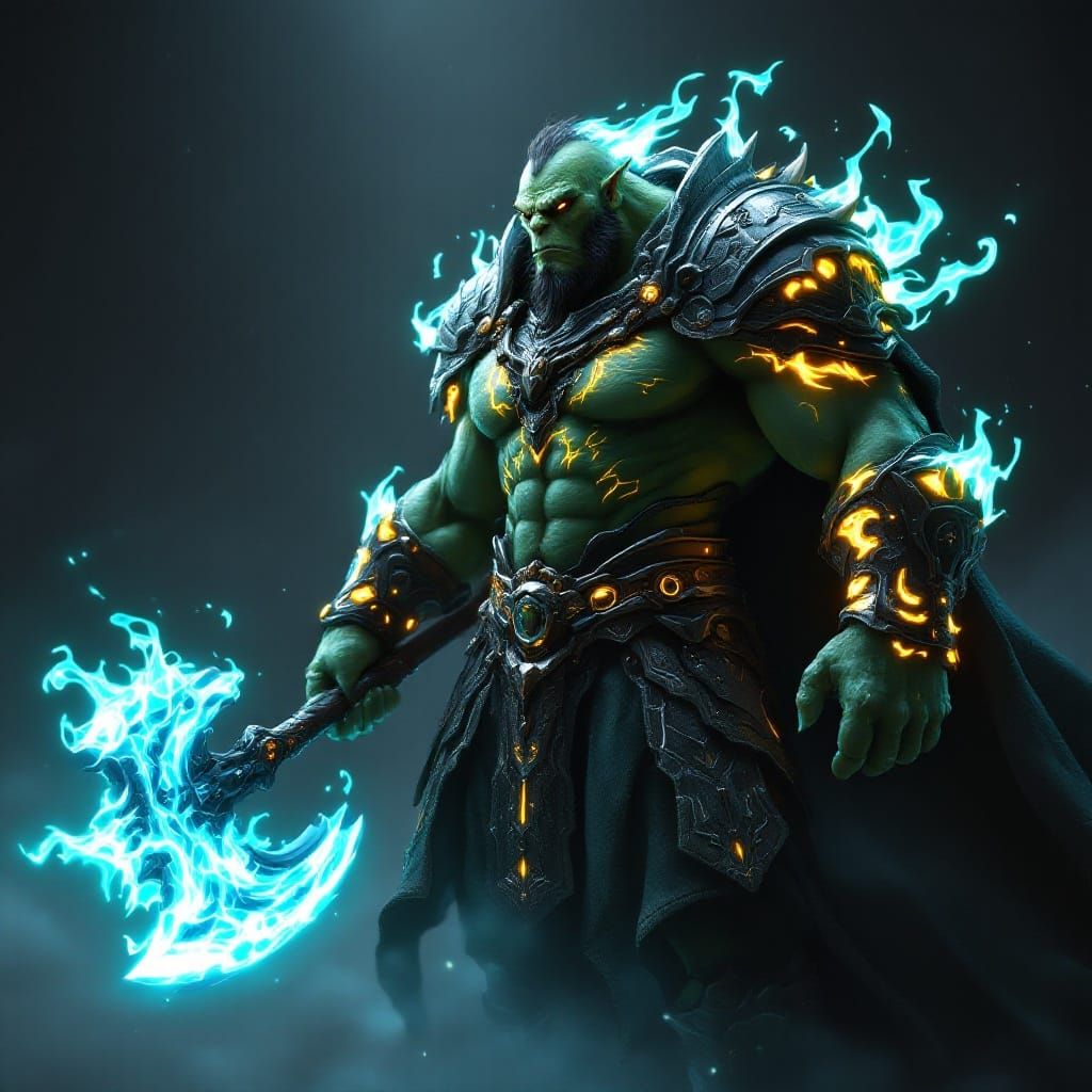 Cyberpunk Future Space Orc Warrior in Majestic Pos... - AI Art