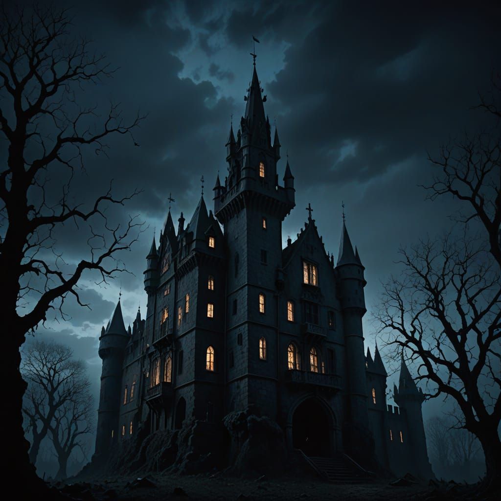gothic castle - Gothic Castle Amidst Twilight Shadows