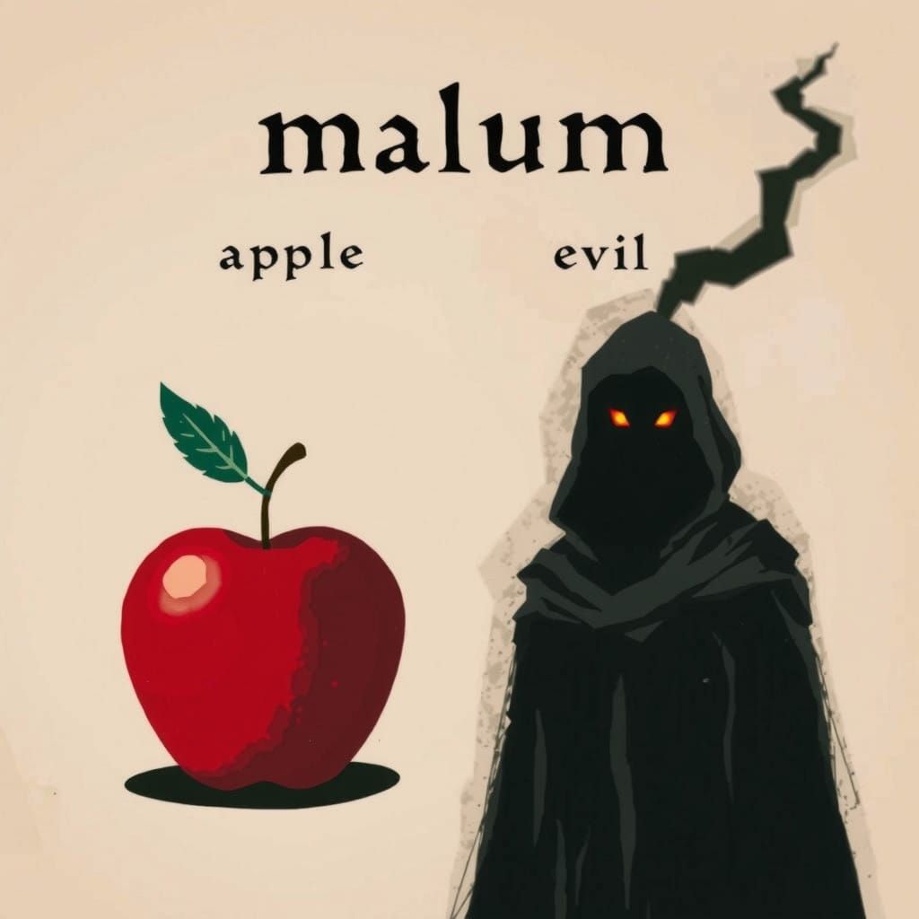 the Latin words 'malum' for apple and evil,