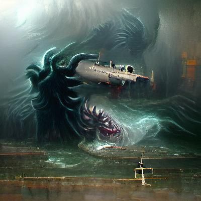 Giant Sea Monster Attacking a Submarine - AI Generated Artwork ...