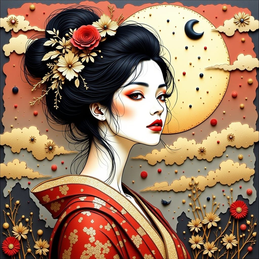 Ethereal Geisha in Intricate Papercut Layers - AI Art