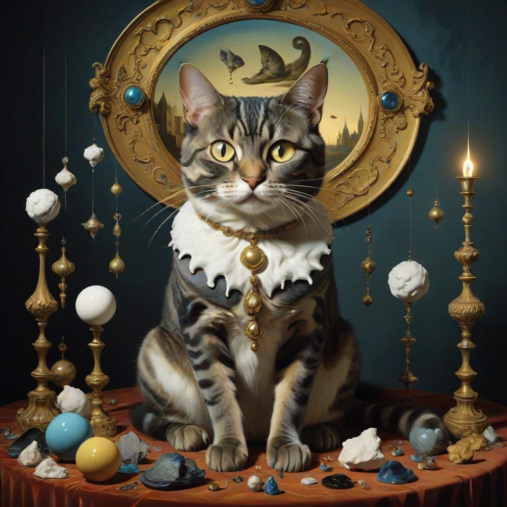 Surrealist Cat in Eerie, Dreamlike Setting, Blendi... - AI Art