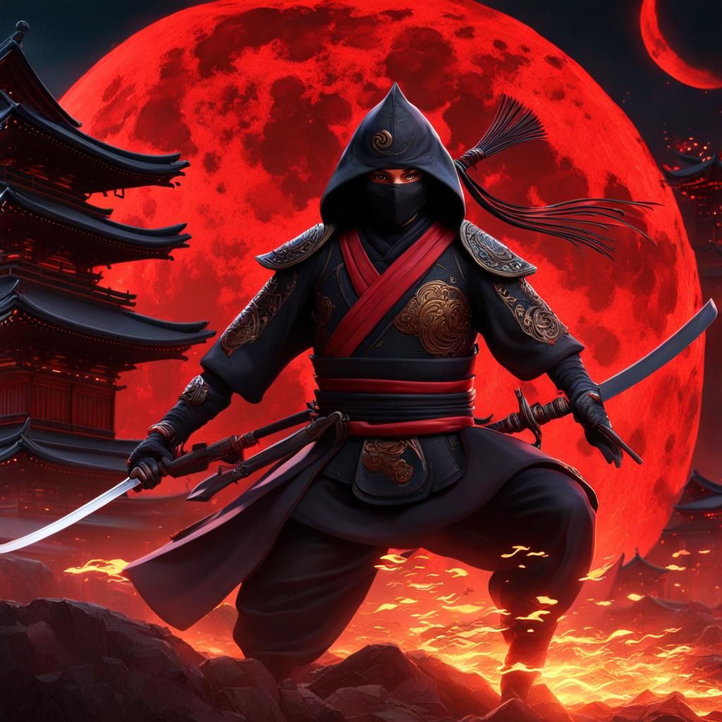 Red Moon Ninja - AI Generated Artwork - NightCafe Creator