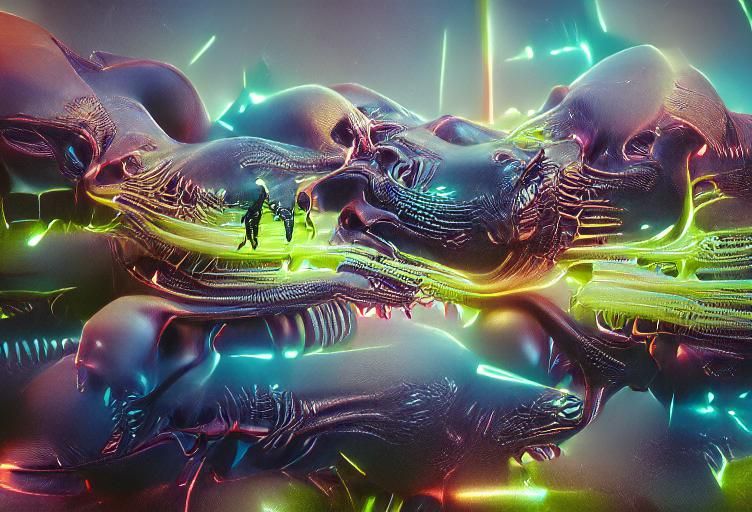 Alien invasion against other aliens by Beeple digital Vincent Di Fate ...