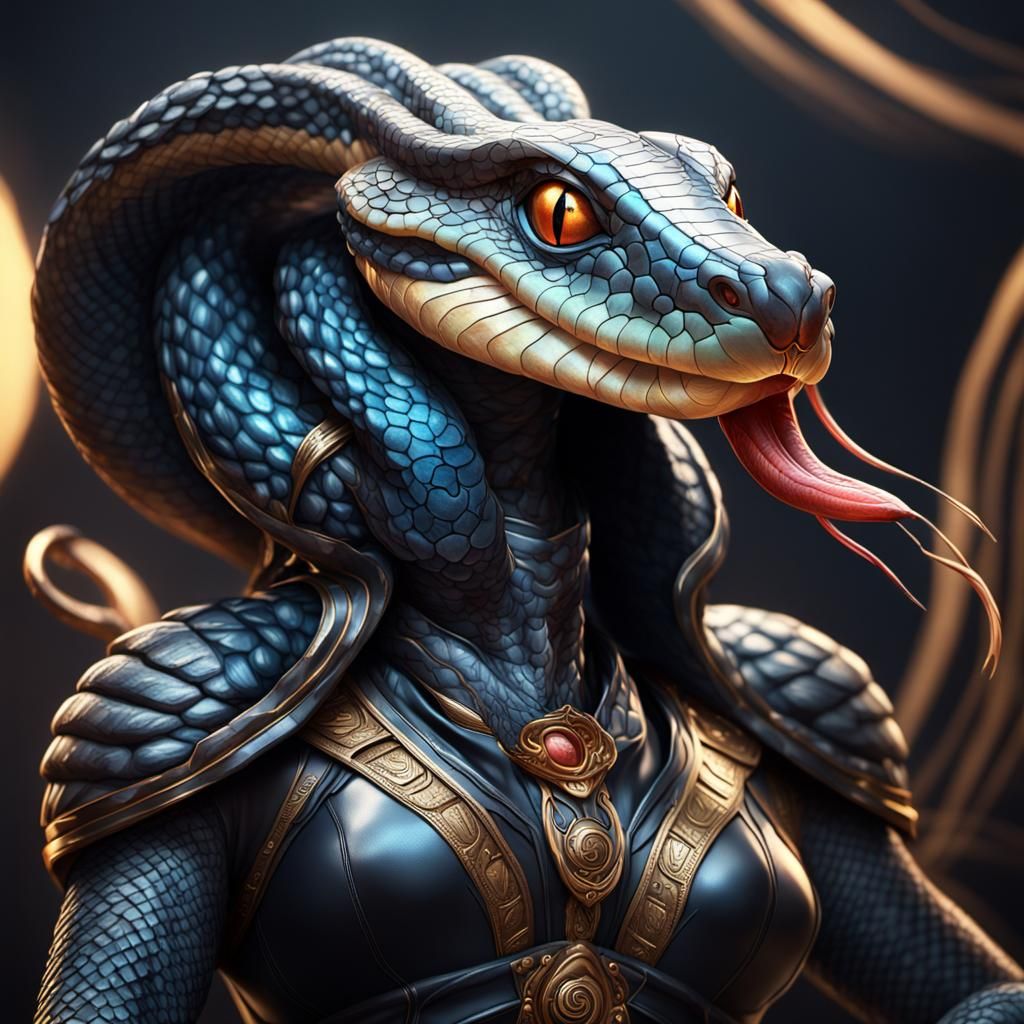 Beautiful female cobra snake muppet black goddess , hyper detailed - AI ...