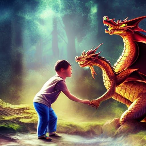 a dragon and a boy in his class say goodbye - AI Generated Artwork ...