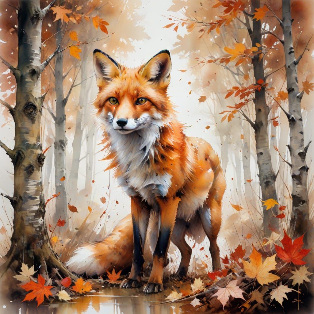 Whispering Woodland Fox in Autumn Splendor - AI Art