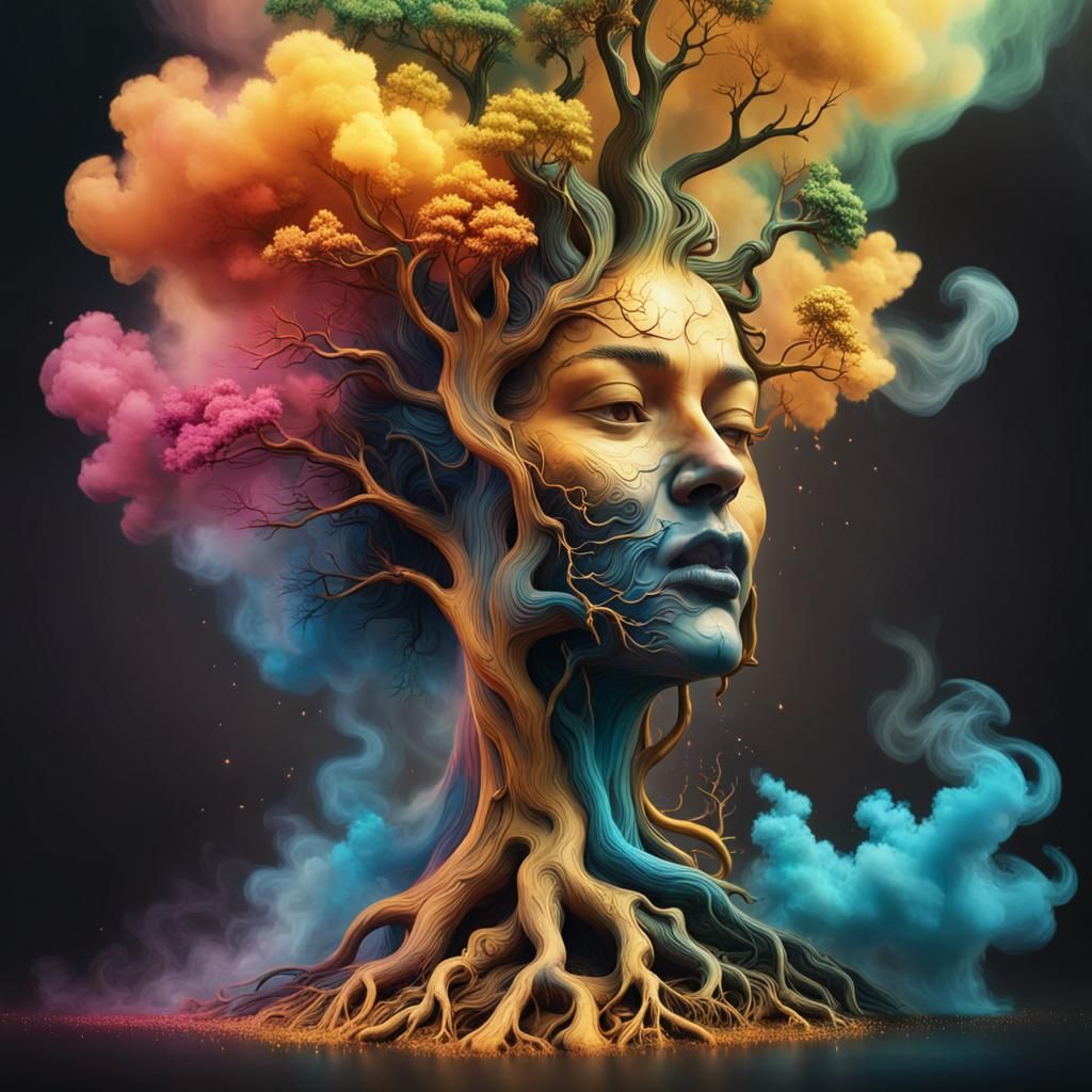 A tree full of colored smoke of gold - AI Generated Artwork - NightCafe ...